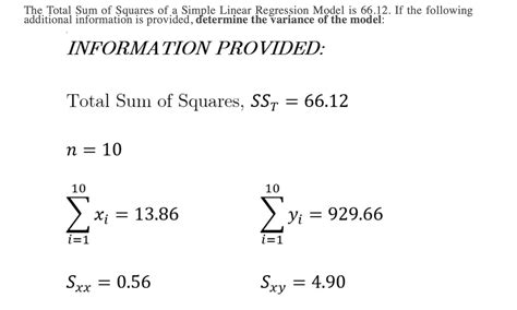 Solved The Total Sum Of Squares Of A Simple Linear Chegg Com