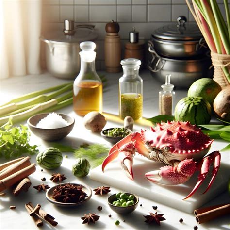 Premium Photo Te Bua Toru Crab With Herbs On Marble Kitchen Counter