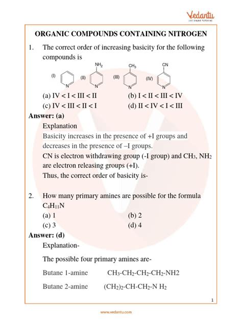 Neet Organic Compounds Containing Nitrogen Important Questions Pdf