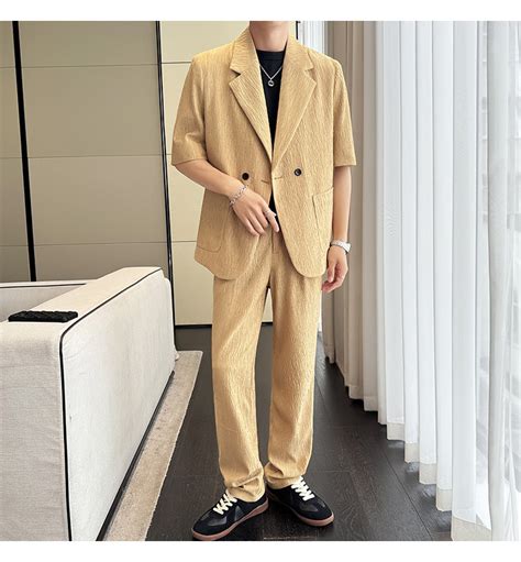 一件代发2024夏装垂感西服两件套宽松休闲直筒阔腿裤中袖西装套装 阿里巴巴