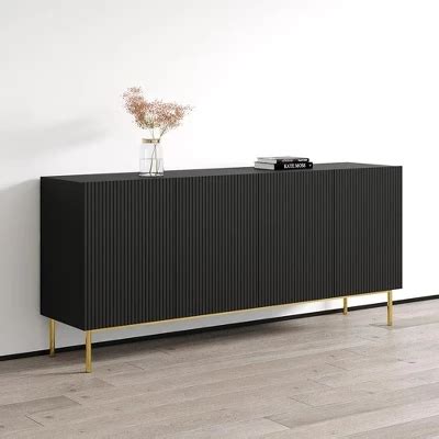 Dyonery 58 Inch Fluted Buffet Cabinet With Shelves And 4 Doors Modern