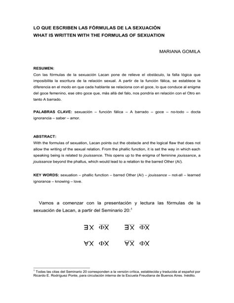 Lo Que Escriben Las Fórmulas De La Sexuación