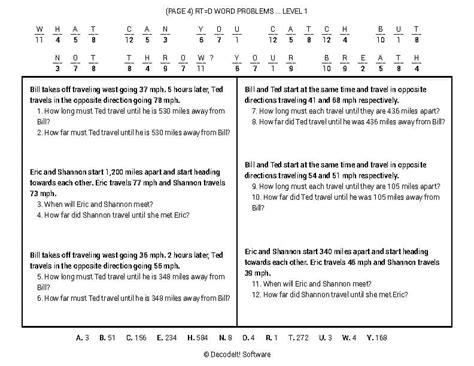 Decodeit Rate Times Time Distance Word Problems Level 1 By Decodeit