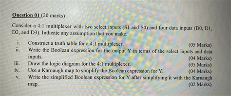 Solved Question 01 20 ﻿marksconsider A 41 ﻿multiplexer