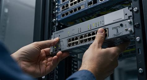 Installing A Network Switch In A Server Rack Stock Illustration