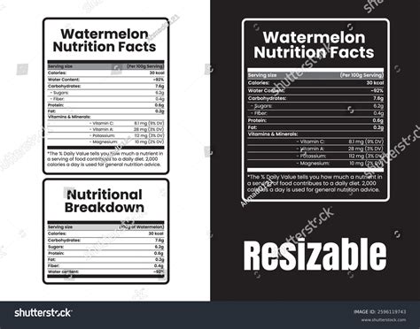 Watermelon Calories Chart 100g Nutrition Facts Stock Vector Royalty