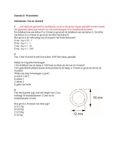 Vwo D Warmteleer Oefenopgaven Meerkeuze Domein D Warmteleer Subdomein Gas En Vloeistof 1