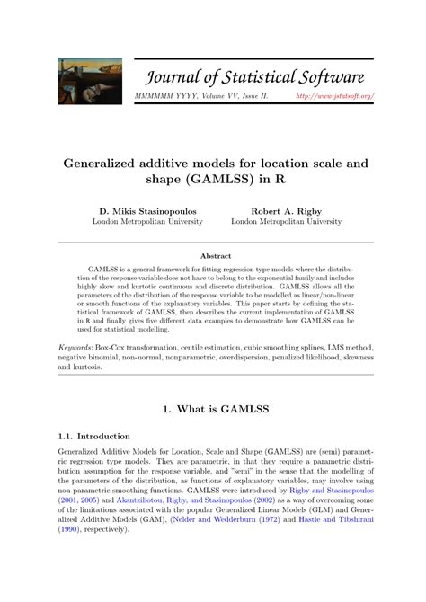 PDF Generalized Additive Models For Location Scale And Shape GAMLSS In R