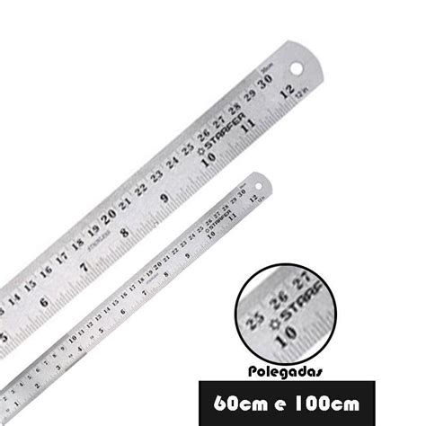 Kit 2 Réguas Inox 1m E 60cm Polegadas Profissional Starfer Régua Escolar Magazine Luiza