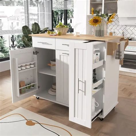 Kitchen Island Cart Blackwhite Drop Leaf Rolling Ideal