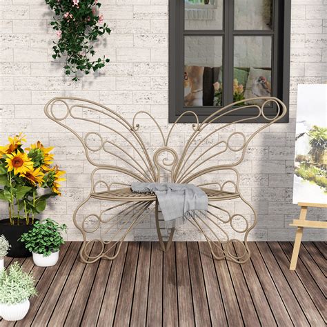 Hlr Outdoor Bench With Butterfly Inspired Pattern 50 Metal Frame