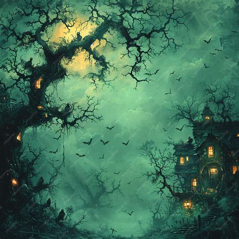 Spooky Halloween Background Green Color Wallpaper Premium Ai