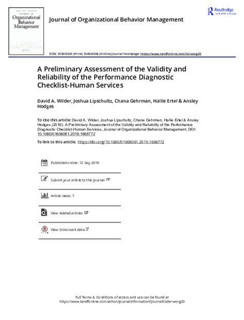 Pdf A Preliminary Assessment Of The Validity And Reliability Of The Performance Diagnostic