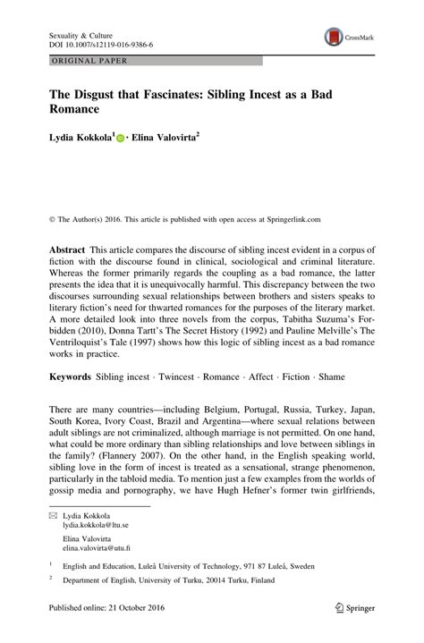 Pdf The Disgust That Fascinates Sibling Incest As A Bad Romance
