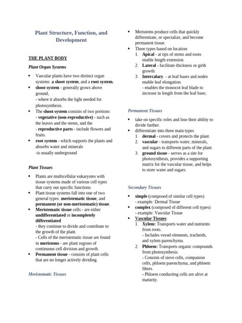 Plant Structure Notes Pdf