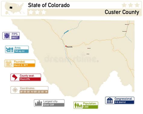 Map Of Custer County In Colorado Usa Stock Vector Illustration Of
