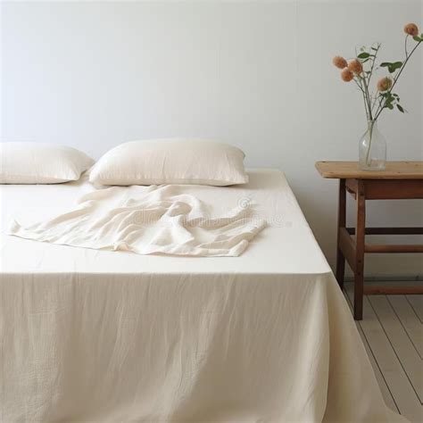 Minimalist Bedroom With Ramie Plain Sheet And Natural Colors Stock Illustration Illustration