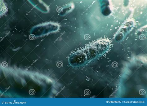 Macro Close Up Group Of Germs And Bacteria In Water Disease Medical