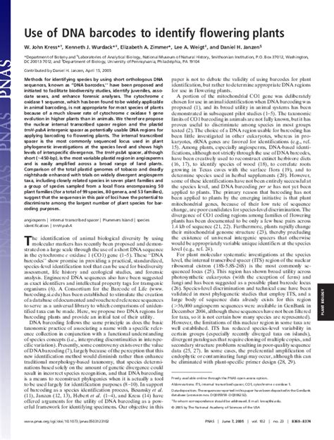 Pdf Use Of Dna Barcodes To Identify Flowering Plants