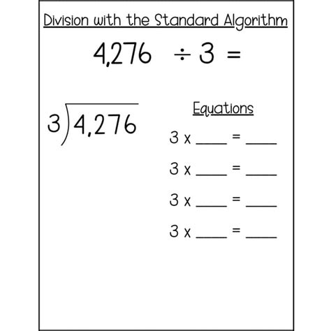 Standard Algorithm Anchor Chart 1 Digit Divisor Division