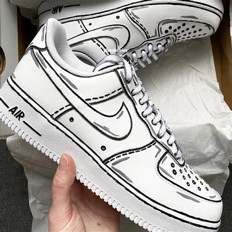Air Force 1 Cartoon Custom Shoes White Black Gray Outline Mens Womens