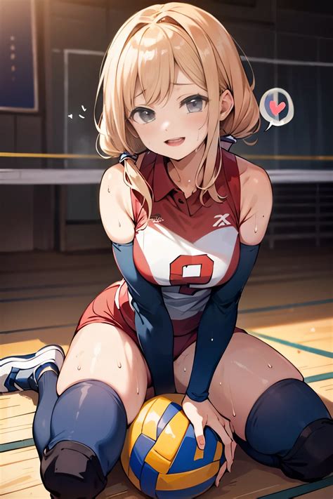 Anime Girl Sitting On The Floor With A Volleyball Ball Seaart Ai