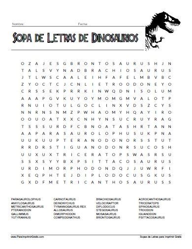 Sopa De Letras De Dinosaurios Juegos De Dinosaurios Para Imprimir