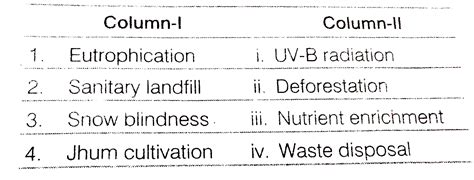 Match The Items Given In Column I With Those In Column II And Select The Correct Option Given