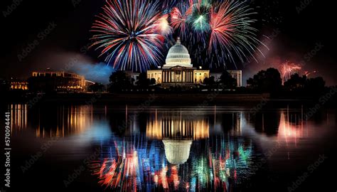 Colorful Patriotic Fireworks Display For Independence Day July Fourth