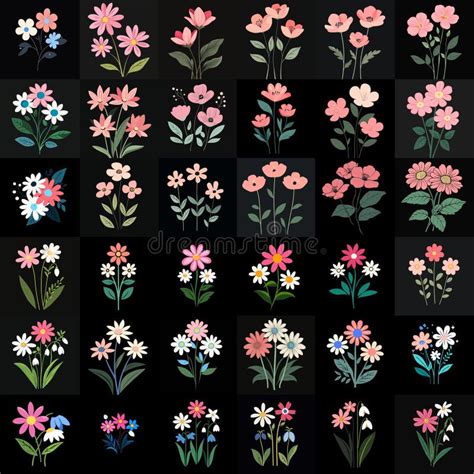 Floral Graphics Assorted Flower Bouquets And Stems On A Dark Display