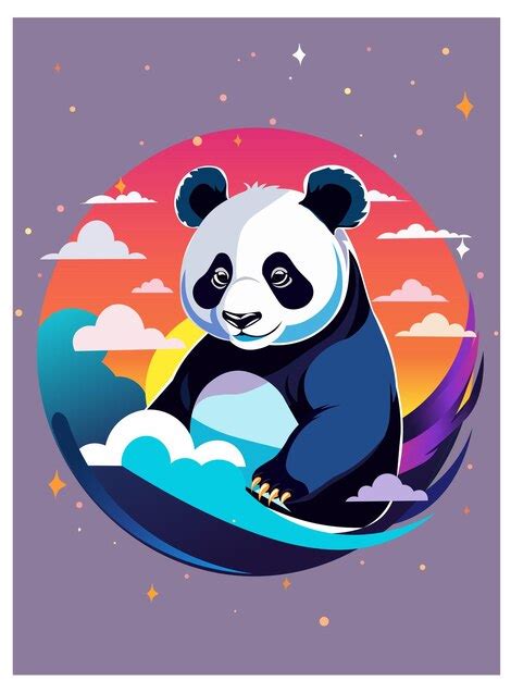 Cute Panda And Sunset In The Purple Backgraund Premium Ai Generated