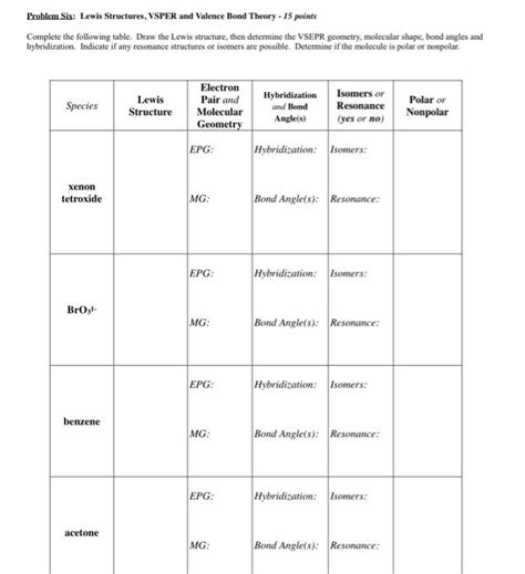 Solved Problem Six Lewis Structures Vsper And Valence Bond