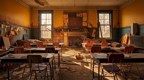 Abandoned Classroom In Dire Need Of Renovation And Repair Stock Illustration Illustration Of