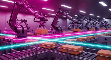Advanced Robotic Arms Meticulously Assemble Products On A Futuristic
