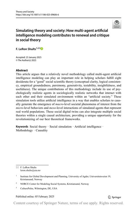 Pdf Simulating Theory And Society How Multi Agent Artificial