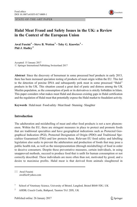 Pdf Halal Meat Fraud And Safety Issues In The Uk A Review In The
