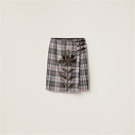 Camel Grey Plaid Skirt Miu Miu