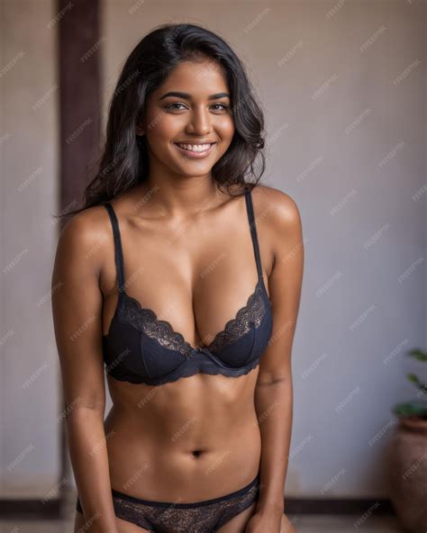 Premium Photo A Woman In A Black Bra And Panties Posing For The Camera