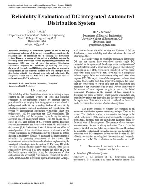 Reliability Evaluation Of Dg Integrated Automated Distribution System Pdf Reliability