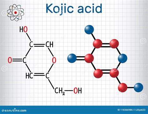 Kojic Acid Molecule Used For Skin Depigmentation In Cosmetics Stock