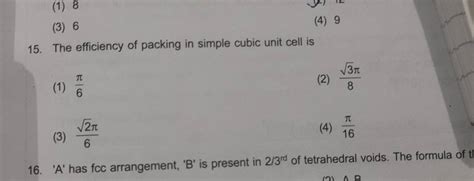 The Efficiency Of Packing In Simple Cubic Unit Cell Is Filo