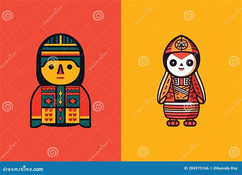 Bolivian Ekeko Doll Logotype Simple Vector Illustration Set In Red