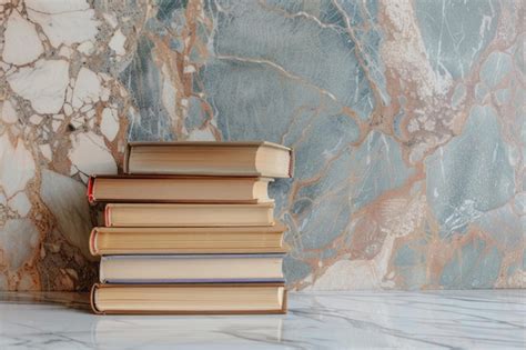 Premium Photo Stack Of Hardcover Books On Marble Table With Space