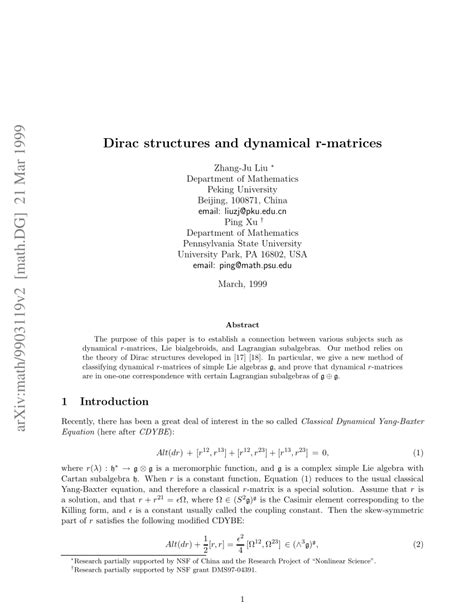 Pdf Dirac Structures And Dynamical R Matrices
