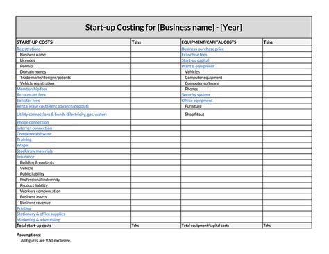 12 Free Business Startup Costs Templates Word Excel