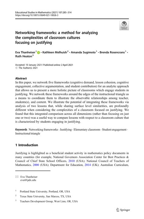 Pdf Networking Frameworks A Method For Analyzing The Complexities Of Classroom Cultures