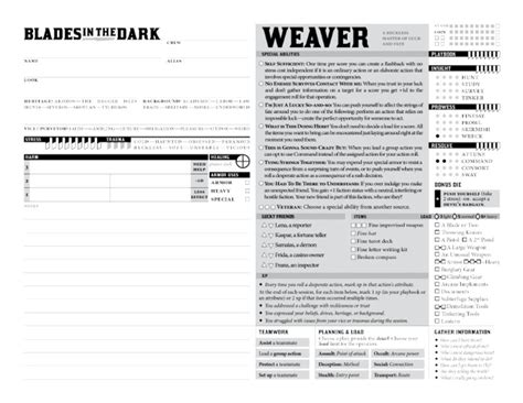 The Weaver Character Sheet 10 Pdf