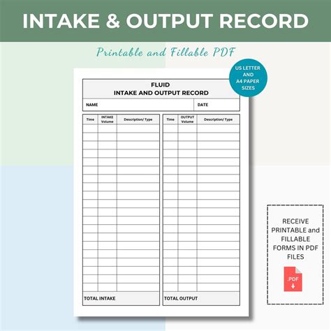 Fluids Intake And Output Tracker Nursing Form Fluid Balance Chart