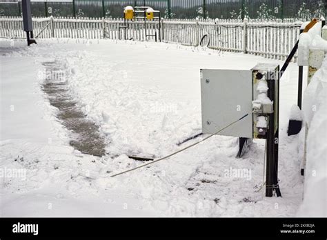 Open Fuse Box And Cable During Fixing A Problem Winter Scene Stock