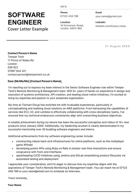Software Engineer Cover Letter Example And Template